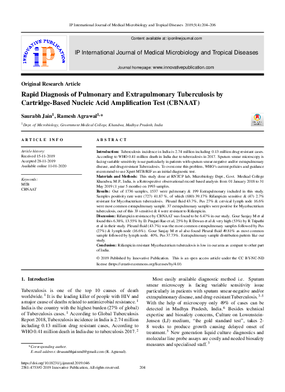 (PDF) Rapid Diagnosis of Pulmonary and Extrapulmonary Tuberculosis by ...