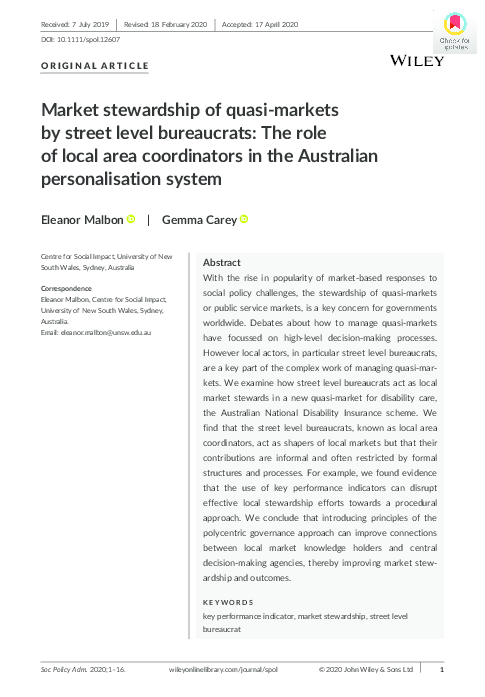(PDF) Market stewardship of quasi-markets by street level bureaucrats ...