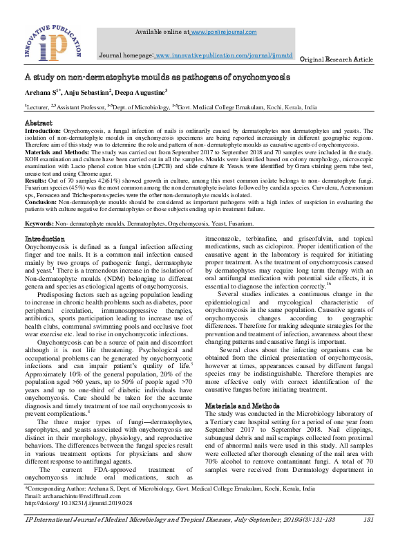 (PDF) A study on non-dermatophyte moulds as pathogens of onychomycosis