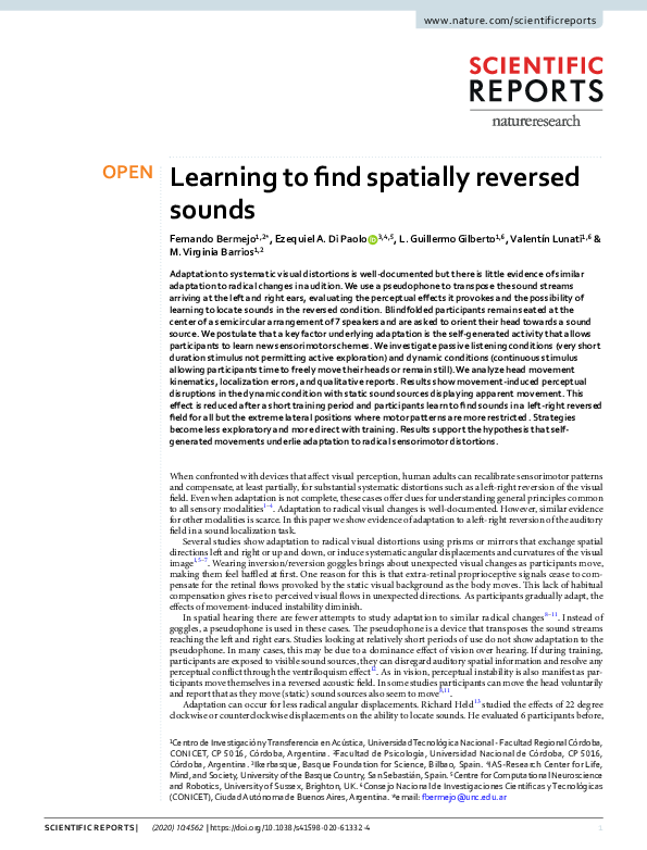 (PDF) Learning to find spatially reversed sounds