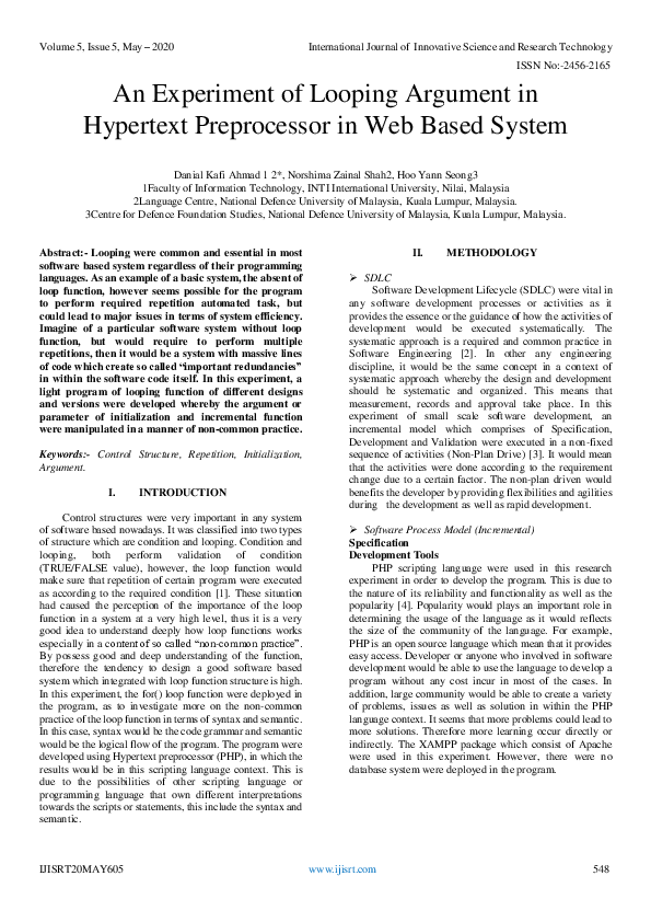 (PDF) An Experiment of Looping Argument in Hypertext Preprocessor in Web Based System