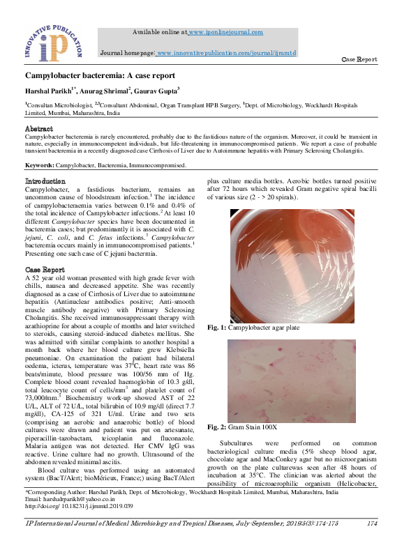 (PDF) Campylobacter bacteremia: A case report