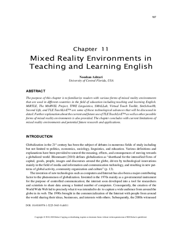 (PDF) CHAPTER 11 Mixed Reality Environments in Teaching and Learning English