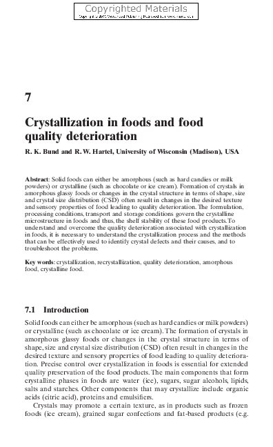 (PDF) 7 Crystallization in foods and food quality deterioration