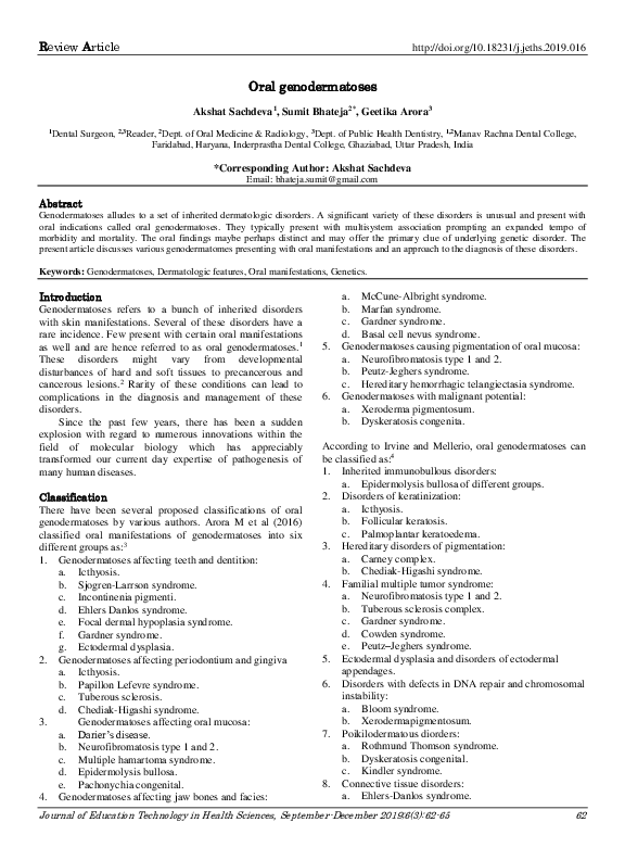 (PDF) Oral genodermatoses | IP Innovative Publication Pvt. Ltd ...