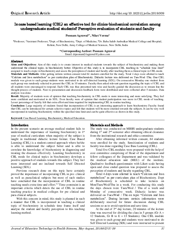 (PDF) Is case based learning (CBL) an effective tool for clinico ...