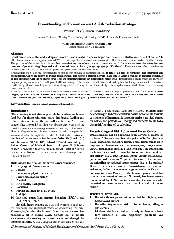 (PDF) Breastfeeding and breast cancer: A risk reduction strategy