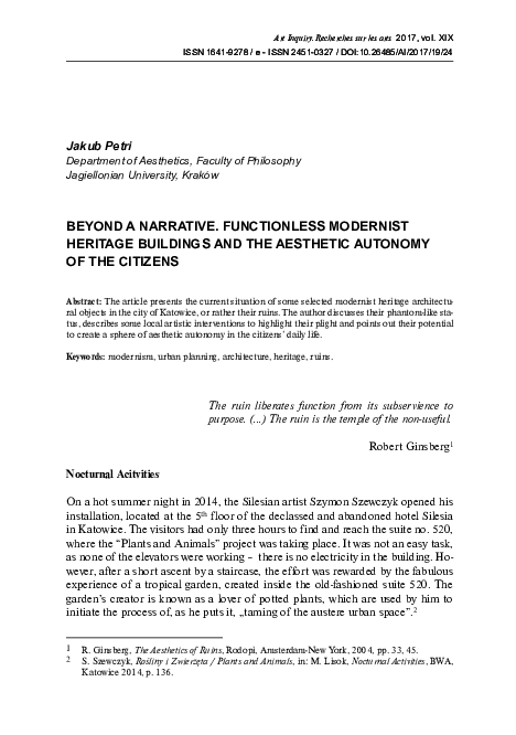 (PDF) Jakub Petri - BEYOND A NARRATIVE. FUNCTIONLESS MODERNIST HERITAGE ...