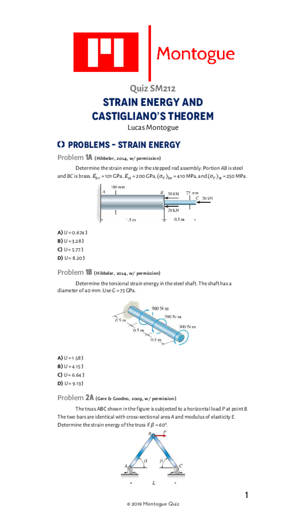 (PDF) STRAIN ENERGY and CASTIGLIANO'S THEOREM