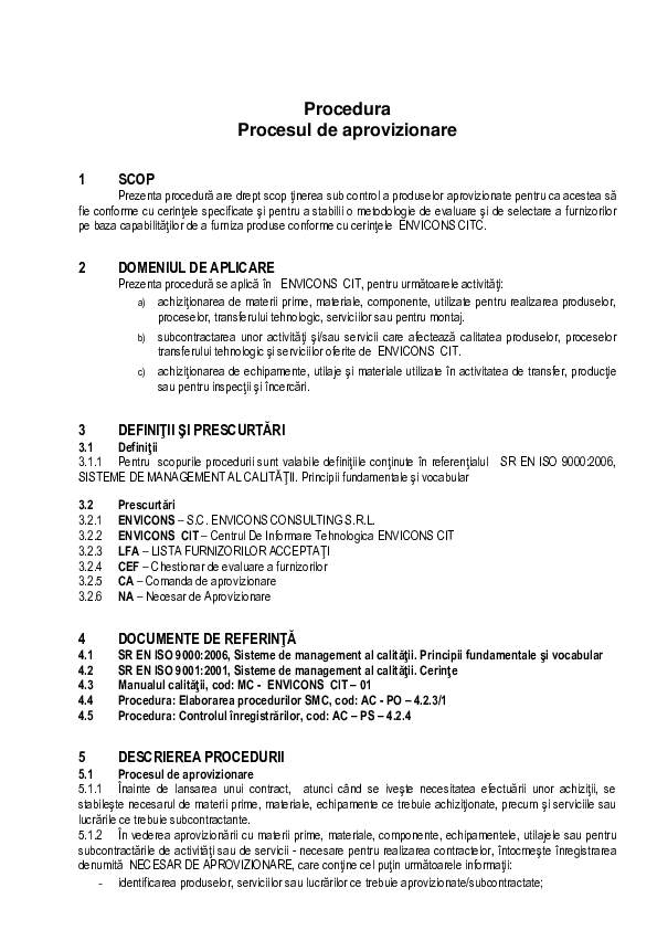 (PDF) Procedura Procesul de aprovizionare 5 DESCRIEREA PROCEDURII 5.1 ...