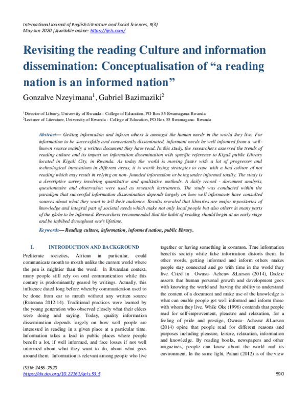 (PDF) Revisiting the reading Culture and information dissemination ...