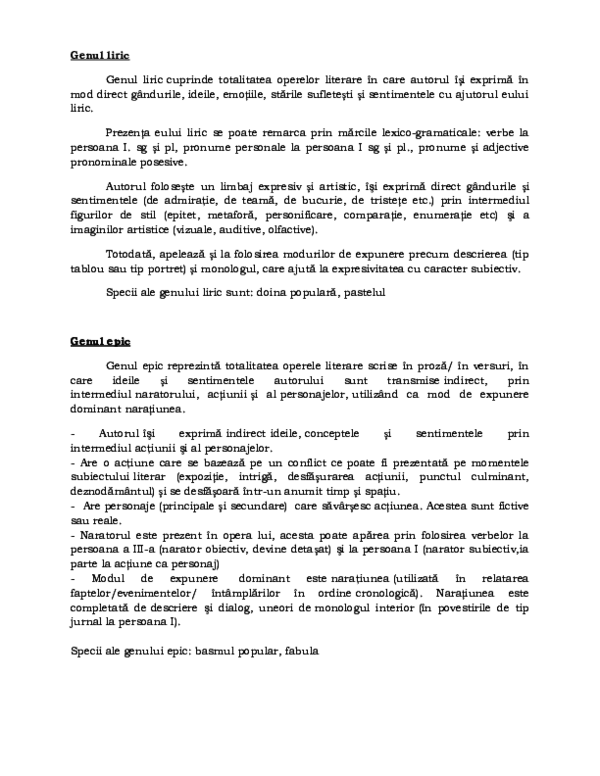(DOC) Genul liric si epic