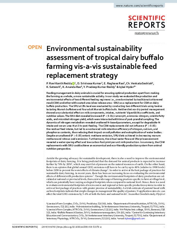 (PDF) Environmental sustainability assessment of tropical dairy buffalo ...