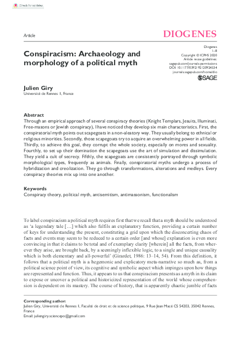 (PDF) Conspiracism: Archaeology and morphology of a political myth