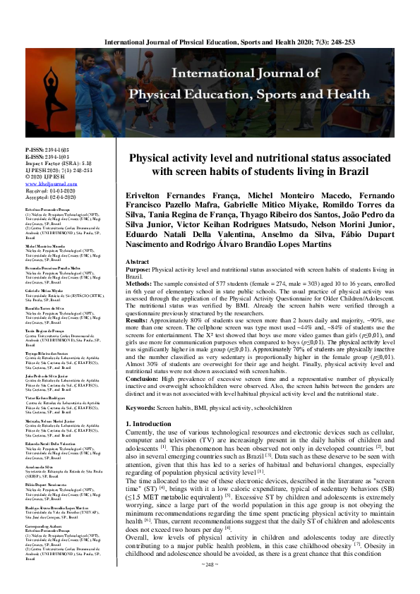 (PDF) Physical activity level and nutritional status associated with ...