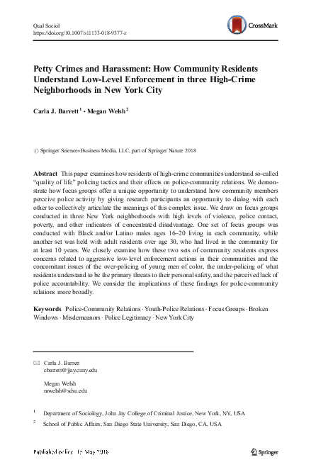 (PDF) Petty Crimes and Harassment: How Community Residents Understand ...