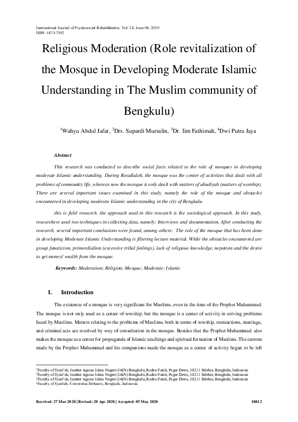 (PDF) Religious Moderation (Role revitalization of the Mosque in ...