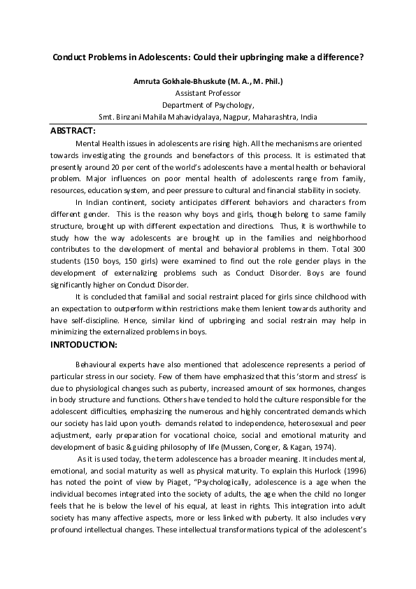 (PDF) Conduct Problems in Adolescents Could their upbringing make a ...