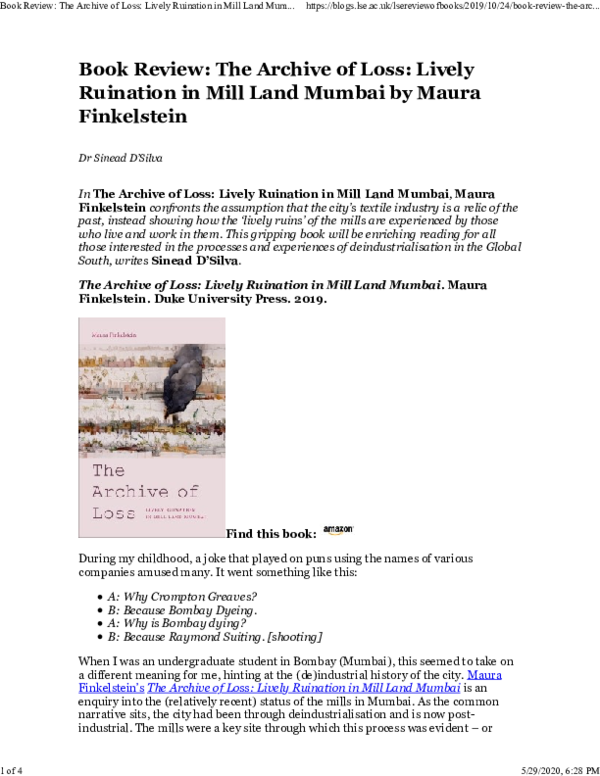 (PDF) Book Review: The Archive of Loss: Lively Ruination in Mill Land ...