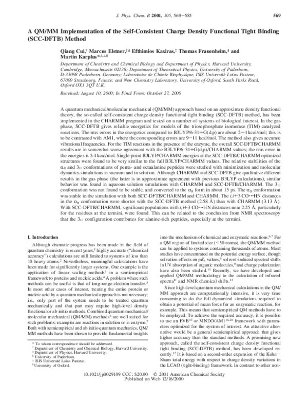 (PDF) A QM/MM implementation of the self-consistent charge density functional tight binding (SCC ...