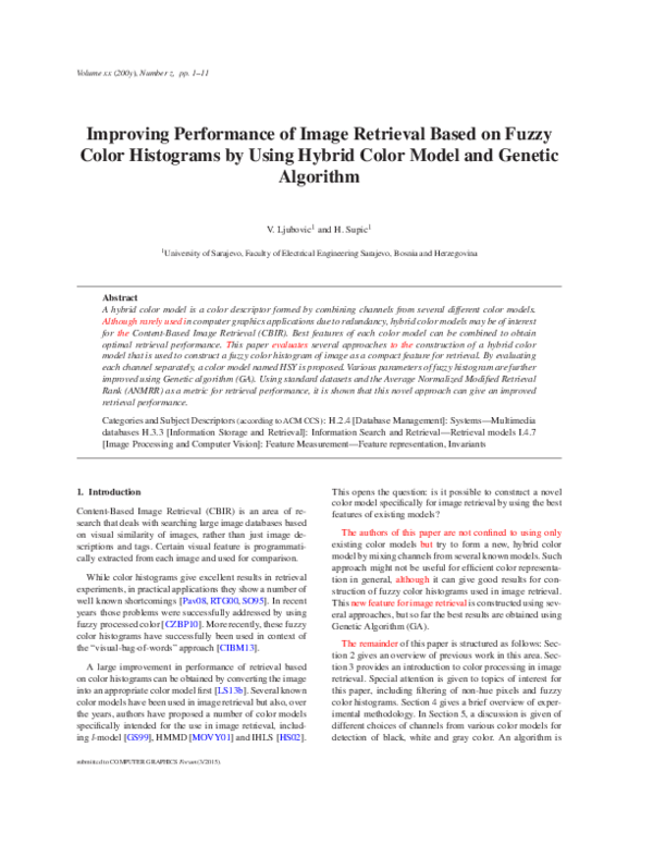 Pdf Improving Performance Of Image Retrieval Based On Fuzzy Color