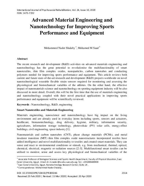 (PDF) Advanced Material Engineering and Nanotechnology for Improving ...