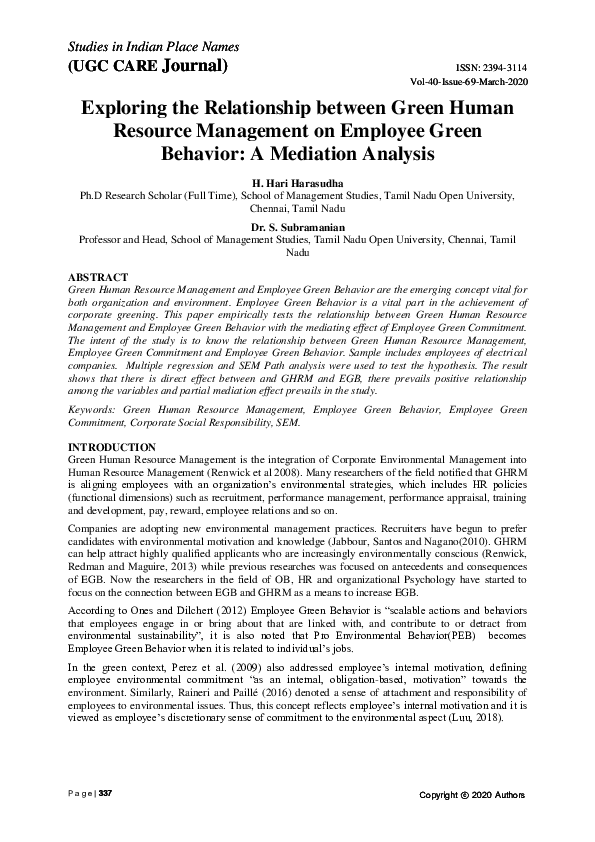 (PDF) Exploring the Relationship between Green Human Resource Management on Employee Green ...