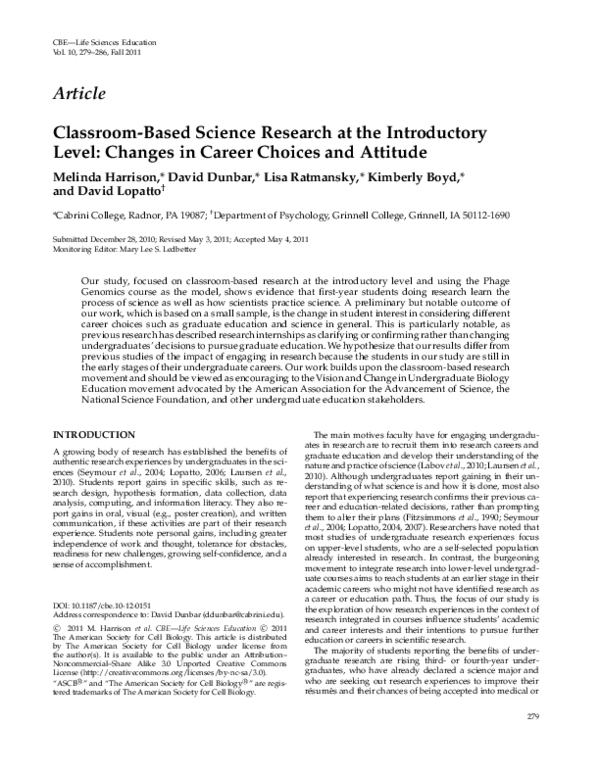 (PDF) Classroom-Based Science Research at the Introductory Level ...