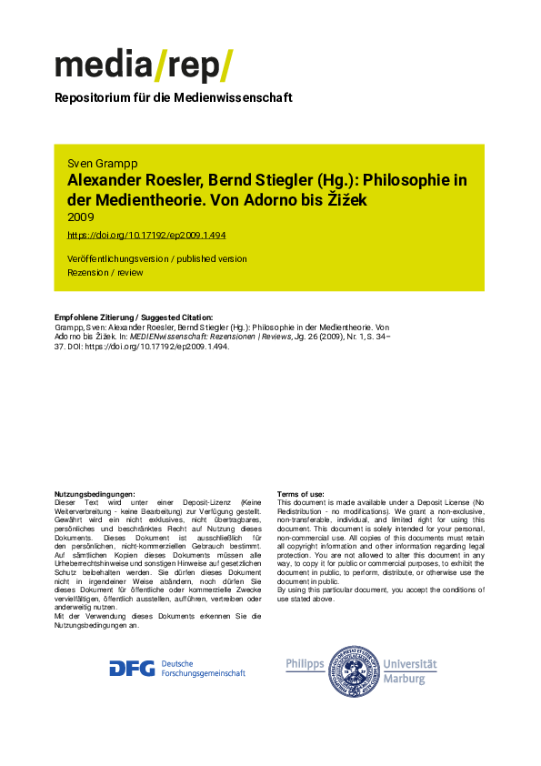 (PDF) Alexander Roesler, Bernd Stiegler (Hg.): Philosophie in der ...