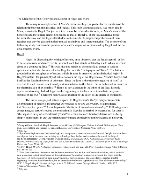 (PDF) The Dialectics of the Historical and Logical in Hegel and Marx