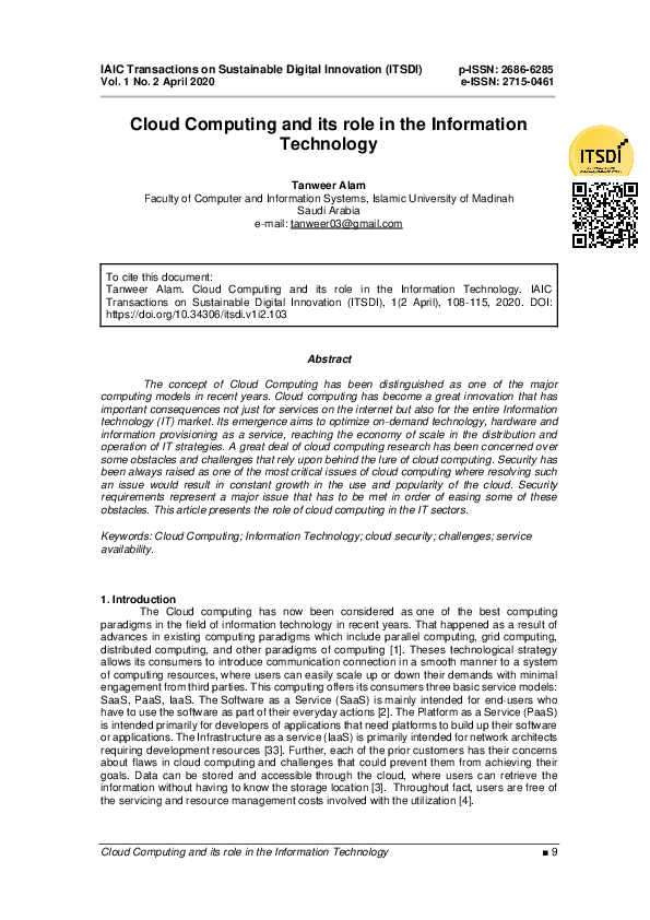 (PDF) Cloud Computing and its role in the Information Technology
