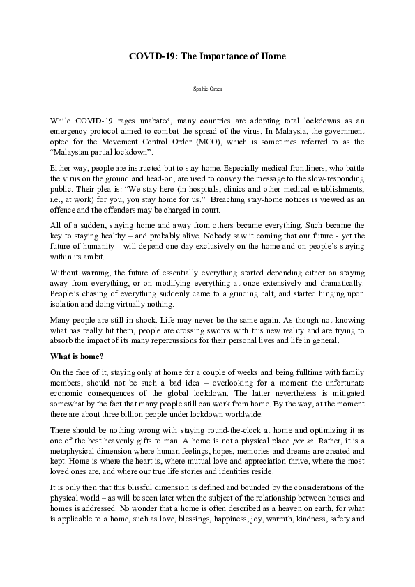 (DOC) COVID-19: The Importance of Home
