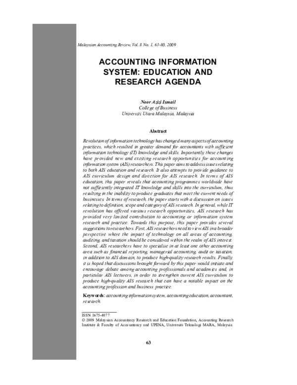 (PDF) ACCOUNTING INFORMATION SYSTEM: EDUCATION AND RESEARCH AGENDA