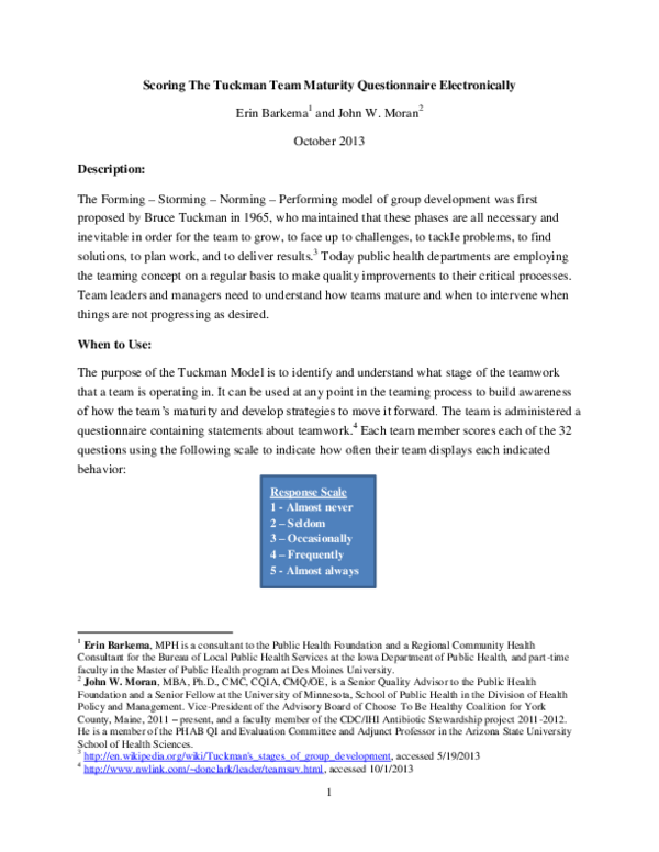 (PDF) Scoring The Tuckman Team Maturity Questionnaire Electronically ...
