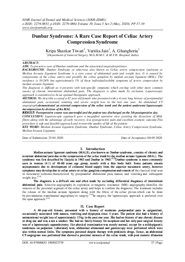 (PDF) Dunbar Syndrome: A Rare Case Report of Celiac Artery Compression ...