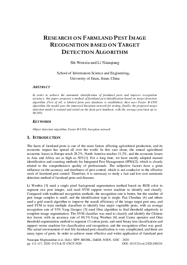 (PDF) RESEARCH ON FARMLAND PEST IMAGE RECOGNITION BASED ON TARGET DETECTION ALGORITHM