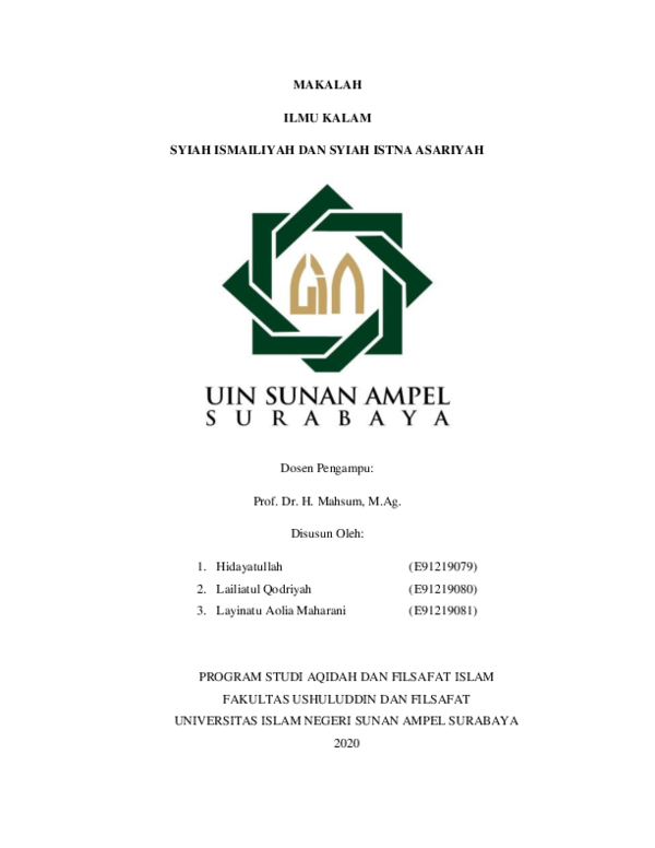 (PDF) MAKALAH ILMU KALAM SYIAH ISMAILIYAH DAN SYIAH ISTNA ASARIYAH