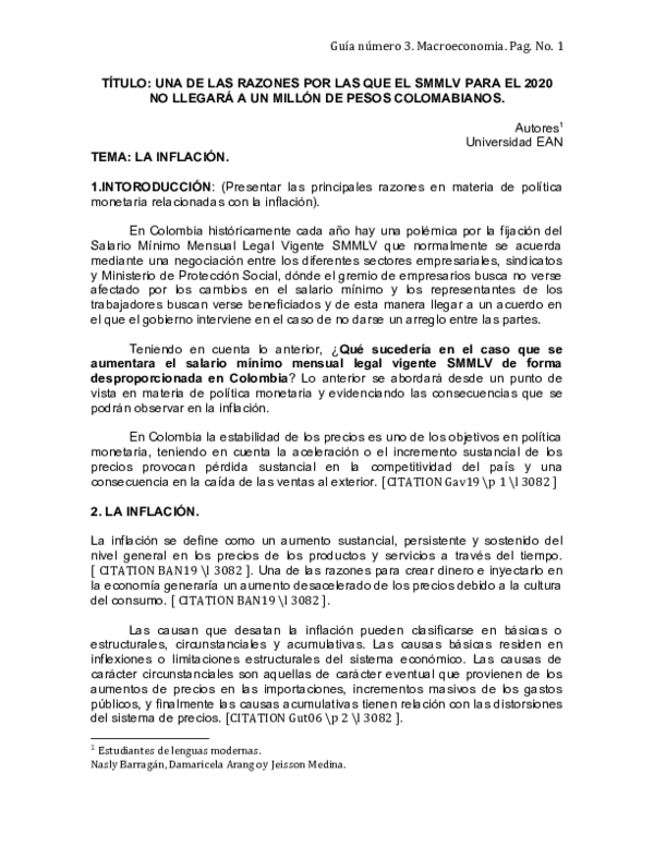 (DOC) TÍTULO: UNA DE LAS RAZONES POR LAS QUE EL SMMLV PARA EL 2020 NO ...