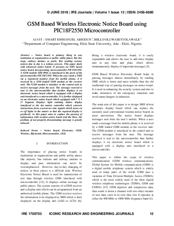 (PDF) ARDUINO AND GSM BASED WIRELESS NOTICE BOARD | محمد عبد الكريم ...