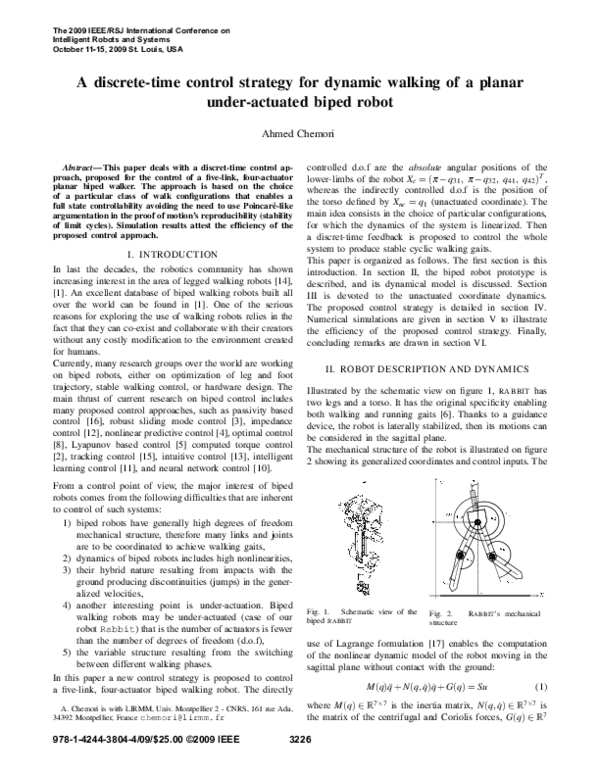 (PDF) A discrete-time control strategy for dynamic walking of a planar under-actuated biped robot