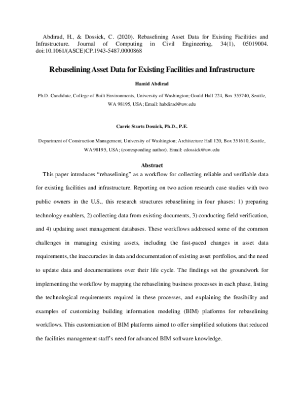 (PDF) Rebaselining Asset Data for Existing Facilities and Infrastructure
