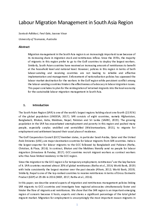 (PDF) Labour migration management in South Asia Region