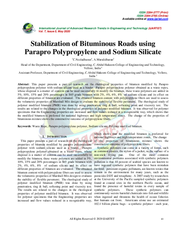 (PDF) Stabilization of Bituminous Roads using