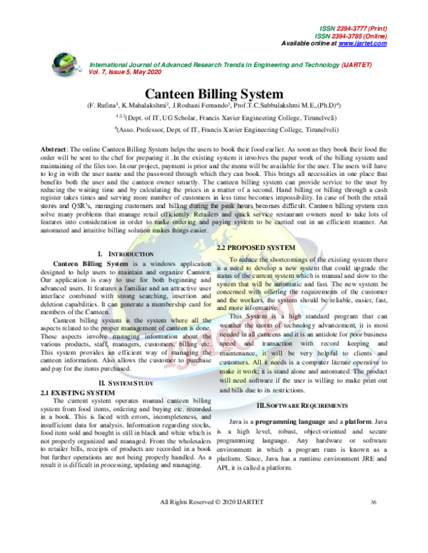 (PDF) Canteen Billing System