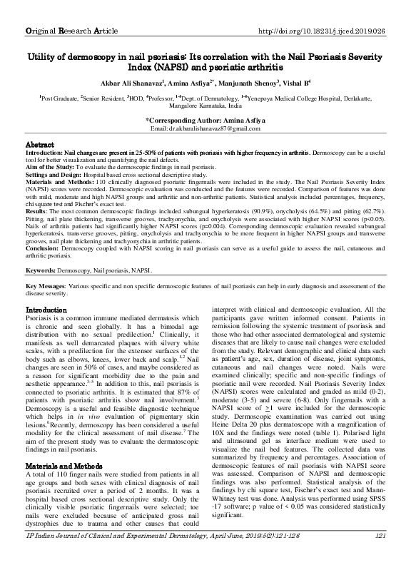 (PDF) Utility of dermoscopy in nail psoriasis: Its correlation with the ...