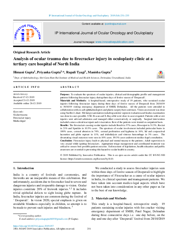 (PDF) Analysis of ocular trauma due to firecracker injury in ...