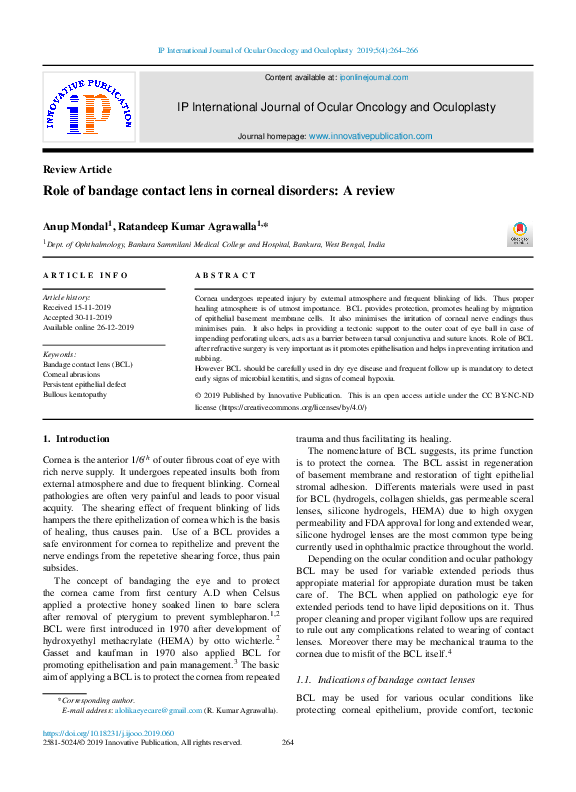 (PDF) Role of bandage contact lens in corneal disorders: A review