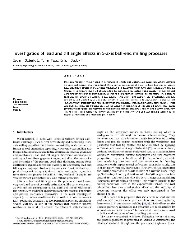 Pdf Investigation Of Lead And Tilt Angle Effects In 5 Axis Ball End Milling Processes