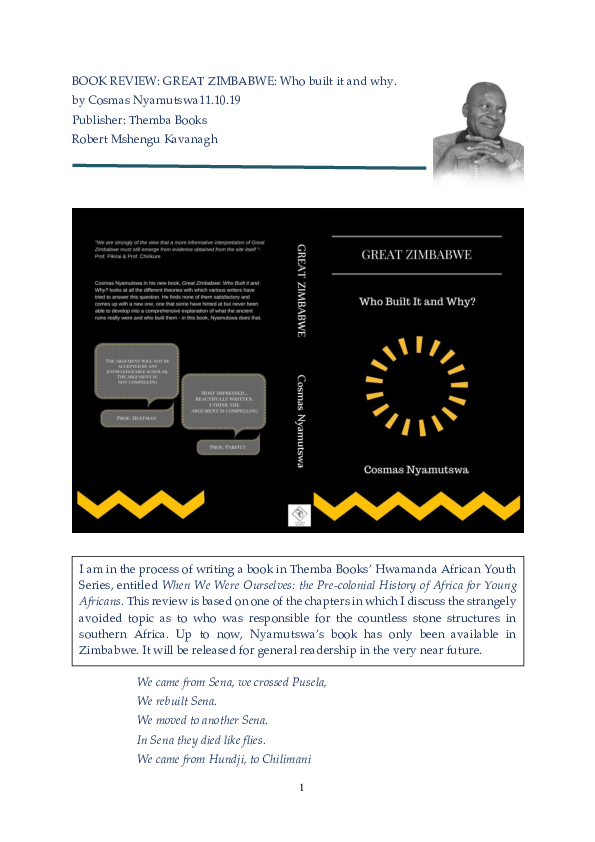 (PDF) Review of "Great Zimbabwe - Who Built and Why'