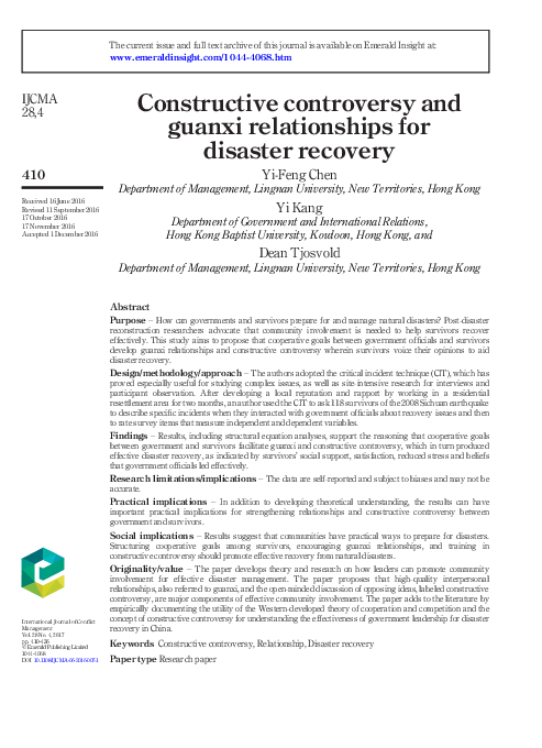 (PDF) Constructive controversy and guanxi relationships for disaster ...